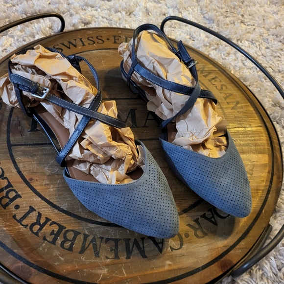Indigo | Shoes | Indigo Blue Strap Pointed Toe Flats | Poshmark